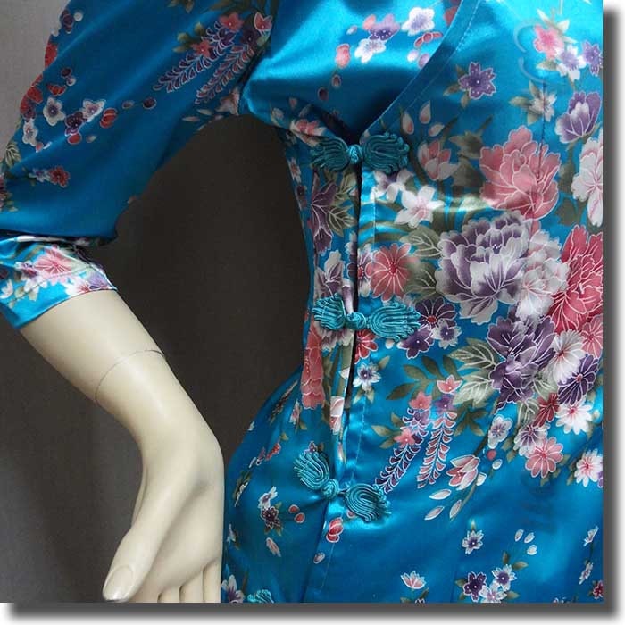 Chinese Cheongsam Qipao Style Floral Satin Tunic Top Blue - Etsy