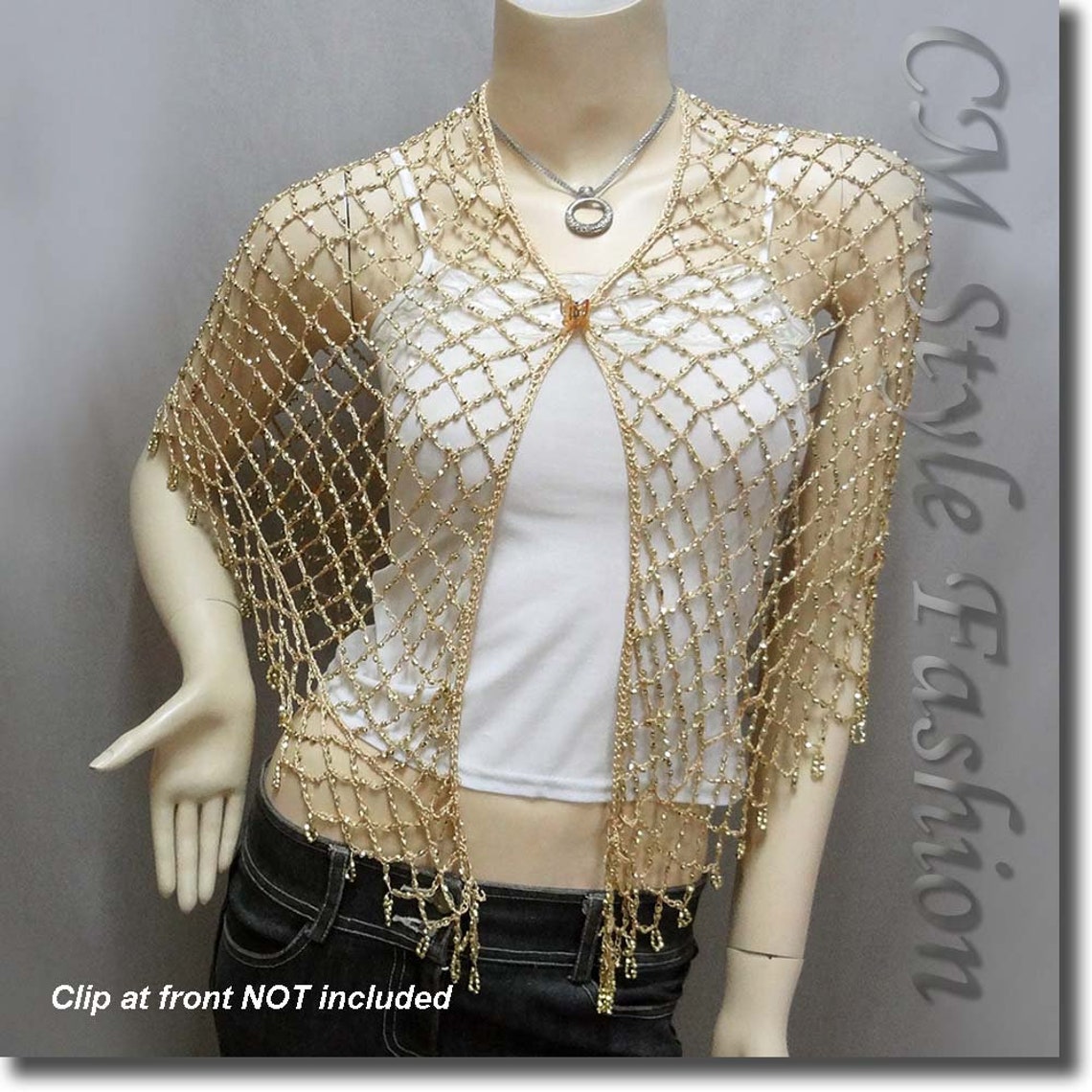 Crochet Net Shawl: Golden Beaded Triangle Scarf Wrap - Etsy
