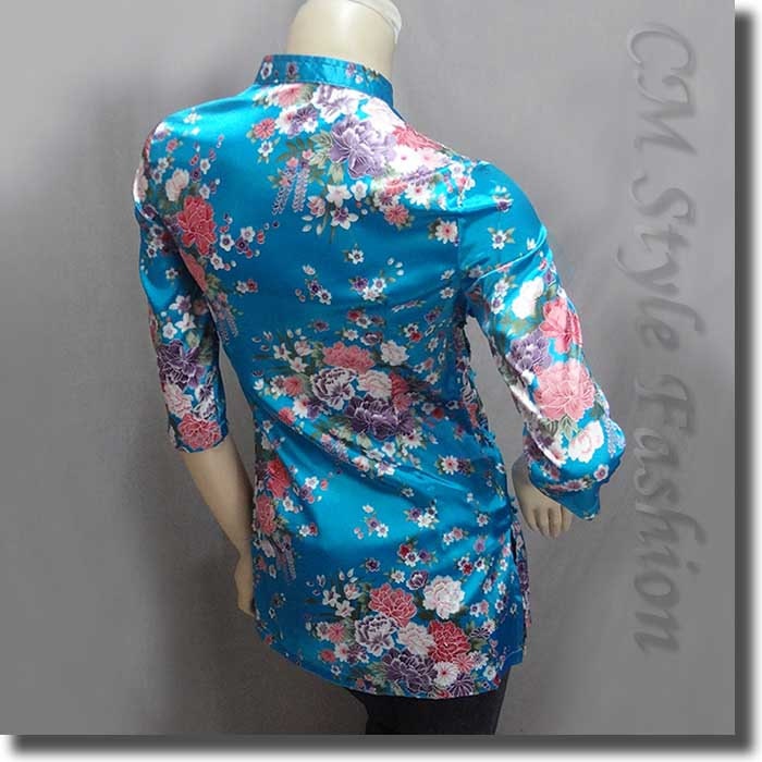 Chinese Cheongsam Qipao Style Floral Satin Tunic Top Blue - Etsy