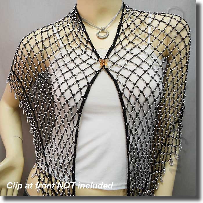 Exotic Crochet Net Triangular Shawl Wrap Shawl Scarf Black W/ Silvery ...
