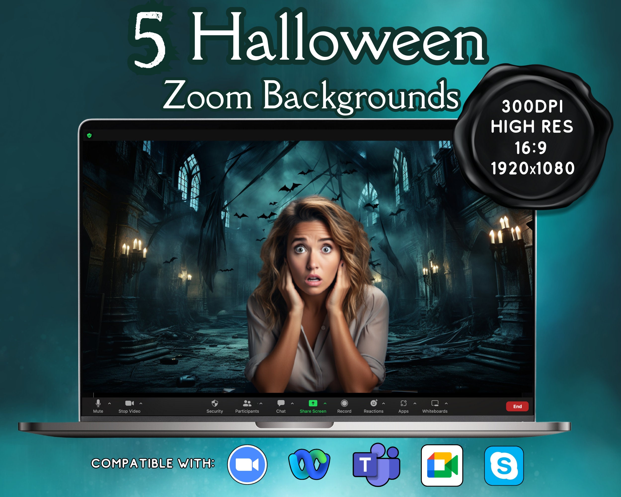 Halloween Zoom Backgrounds, Zoom Backdrop, Virtual Background Bundle ...