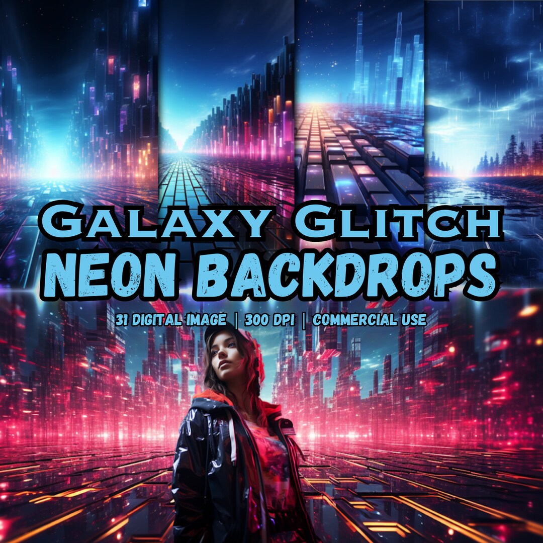 Neon Galaxy Glitch Digital Backdrops, Abstract Backdrop, Nebula Paper ...