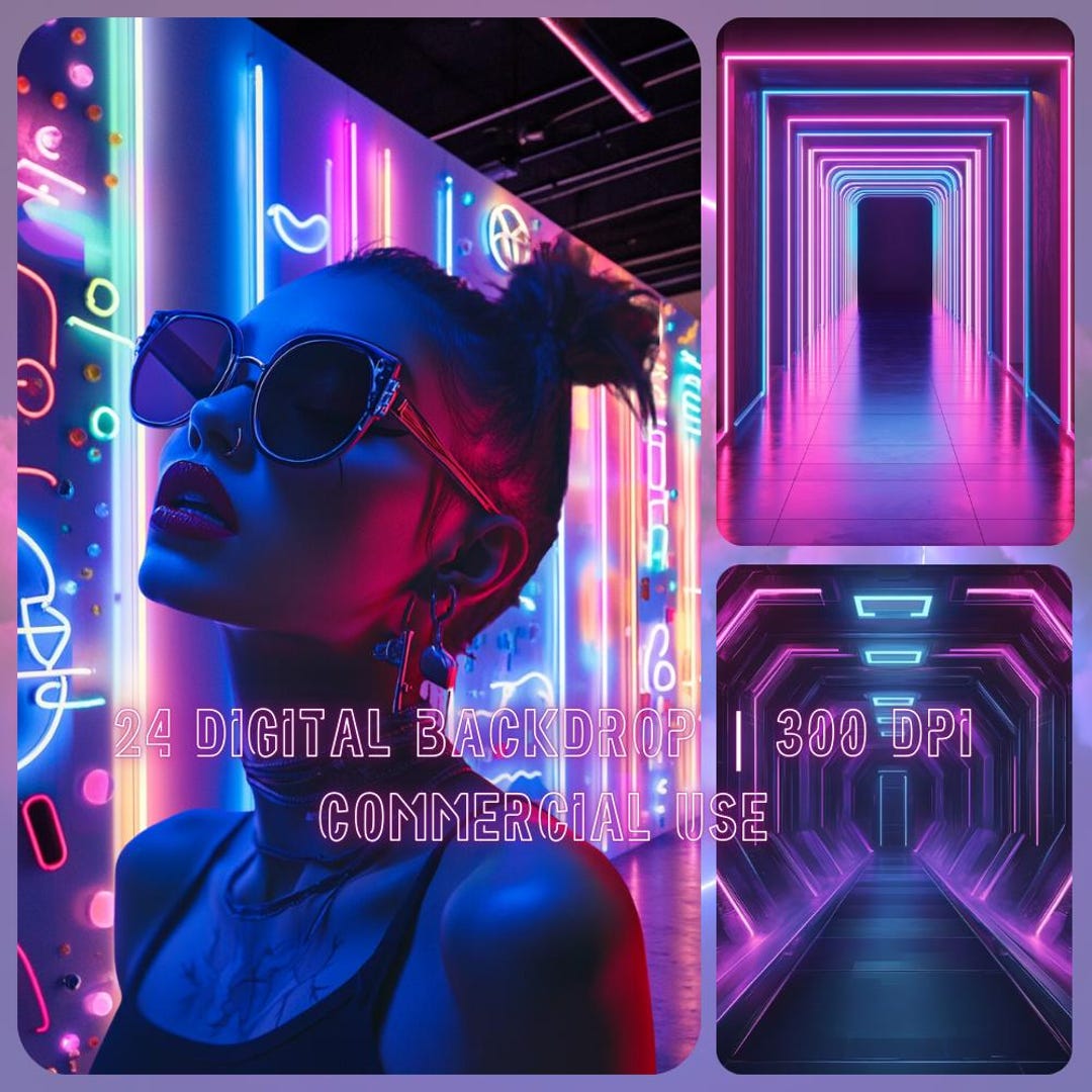 Neon Lights 2 Digital Backdrops, Neon Effect Backgrounds, Glowing ...