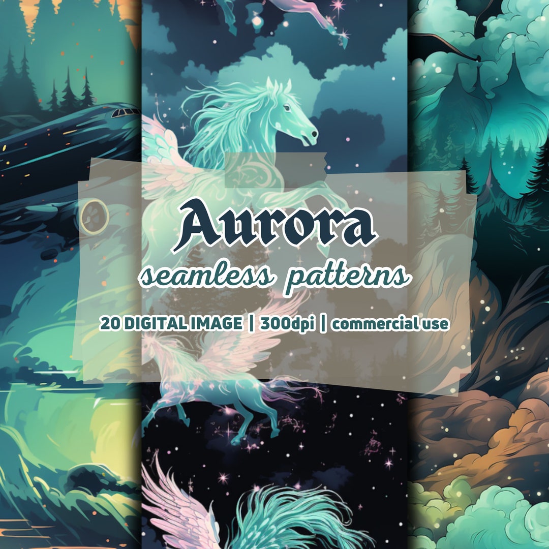 Aurora Seamless Pattern, Flying Bats, Flying Dragon, Flying Horses ...