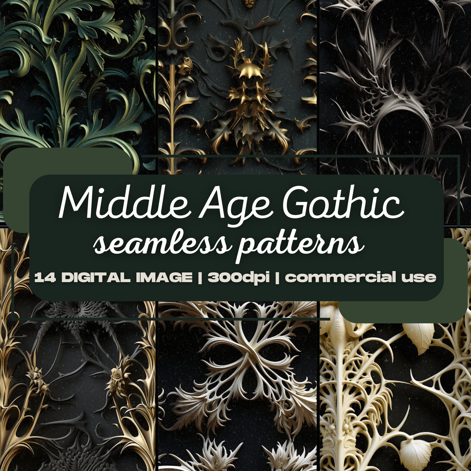 Gothic Graphic Bundle Style, Seamless Clipart and Digital Paper ...