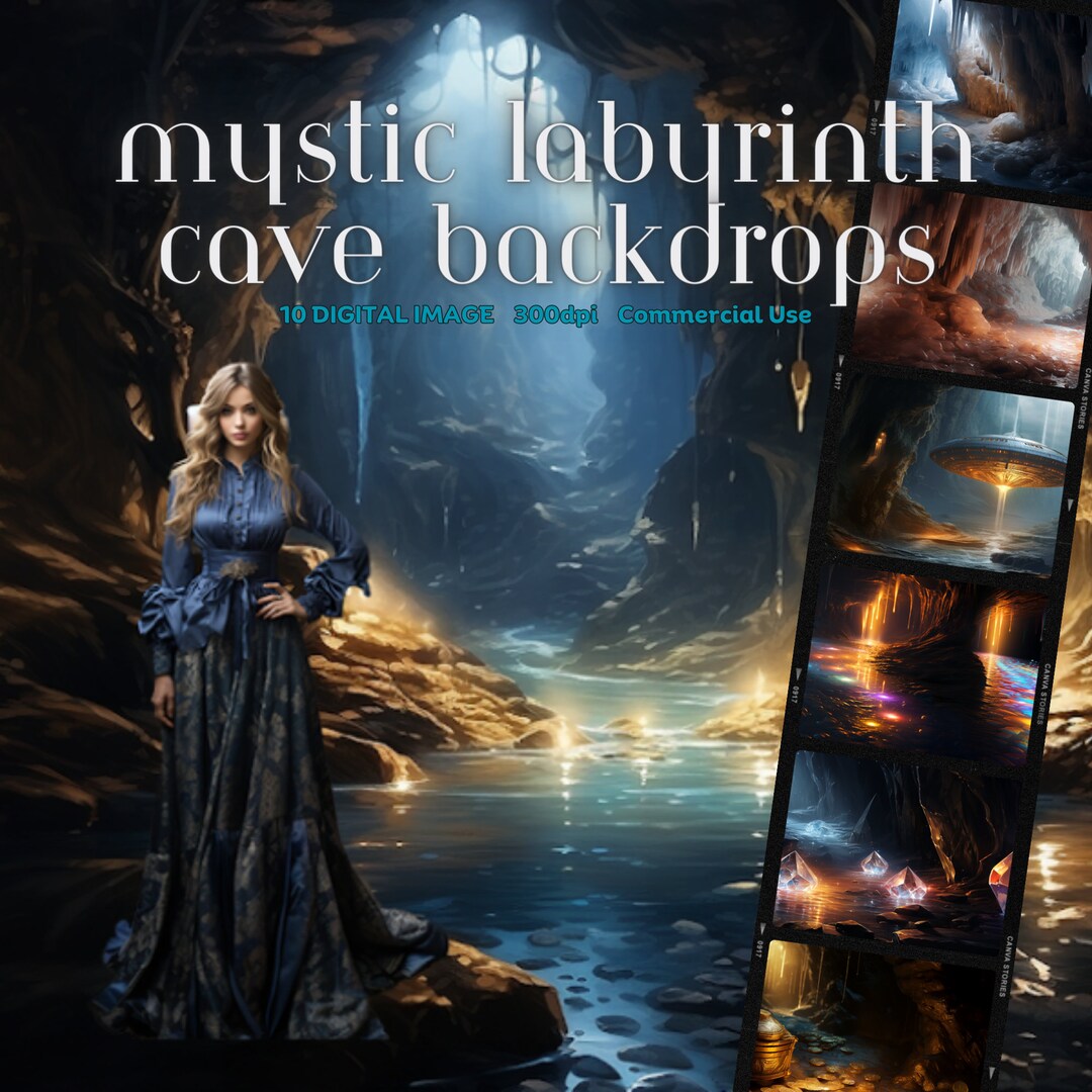 10 Cave Backdrops, Overlays Dark Cave, Salt Crystal Style, Treasure ...