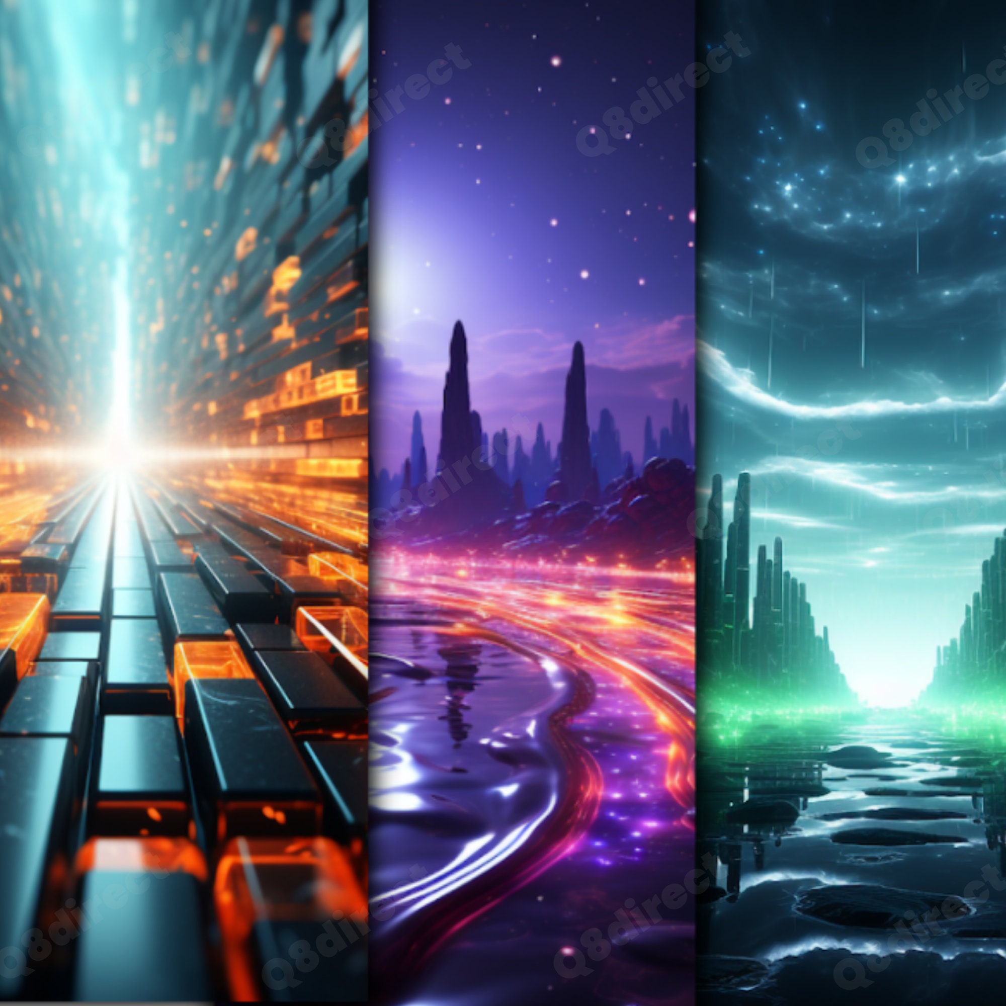 Neon Galaxy Glitch Digital Backdrops, Abstract Backdrop, Nebula Paper ...