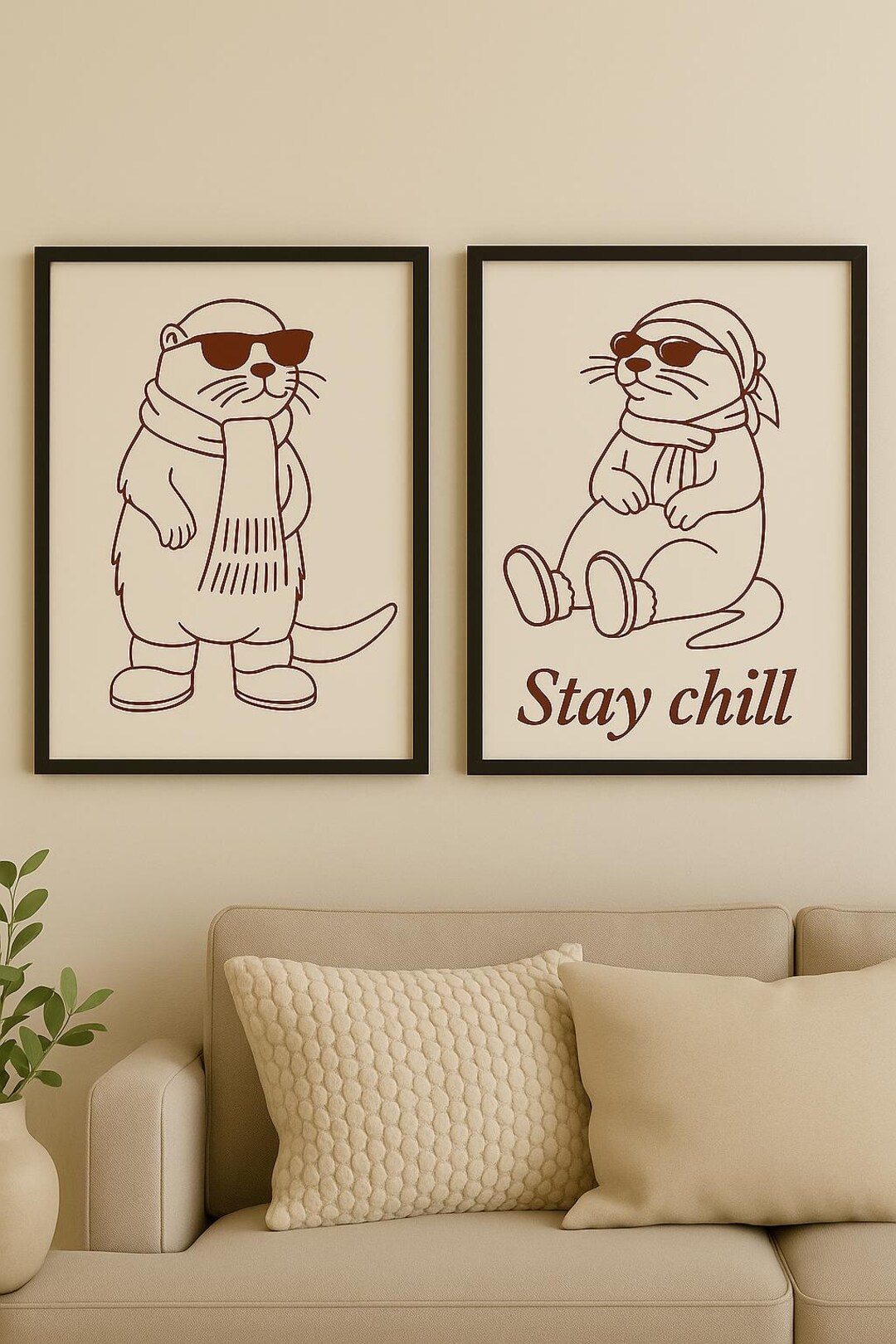 Funny Otter Wall Art Bundle – Printable Animal Line Art Set of 2 | Stay ...