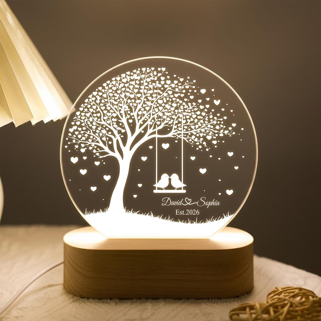 Personalized Tree of Love Night Light Lamp, Wedding Anniversary Gift ...