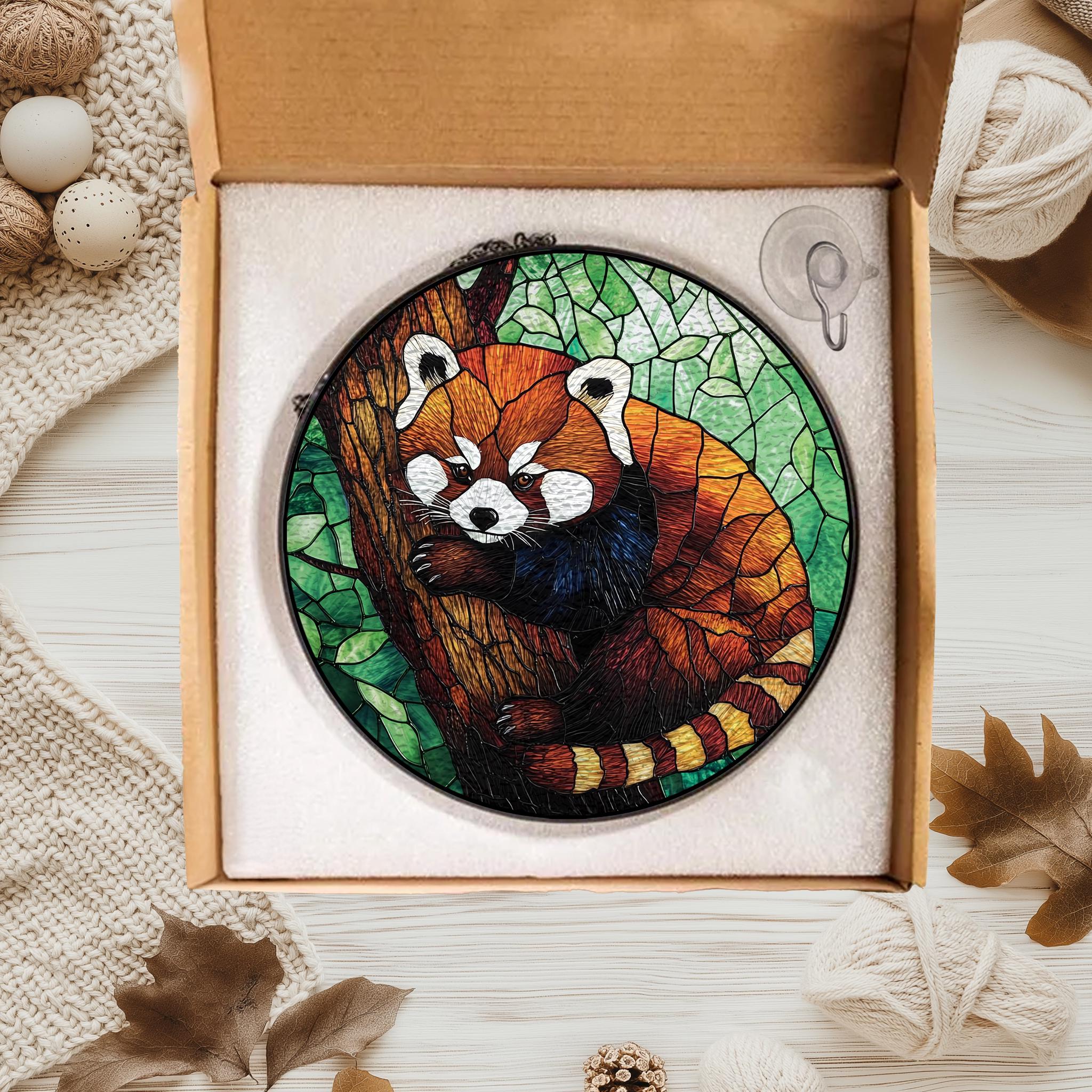 Red Panda Faux Stained Glass Suncatcher, Handmade Animal Hanging Art ...