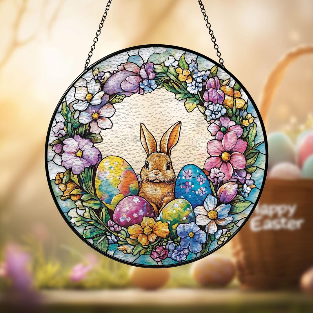 Bunny Easter Stained Glass Suncatcher, Rabbit Suncatcher, Easter Bunny ...
