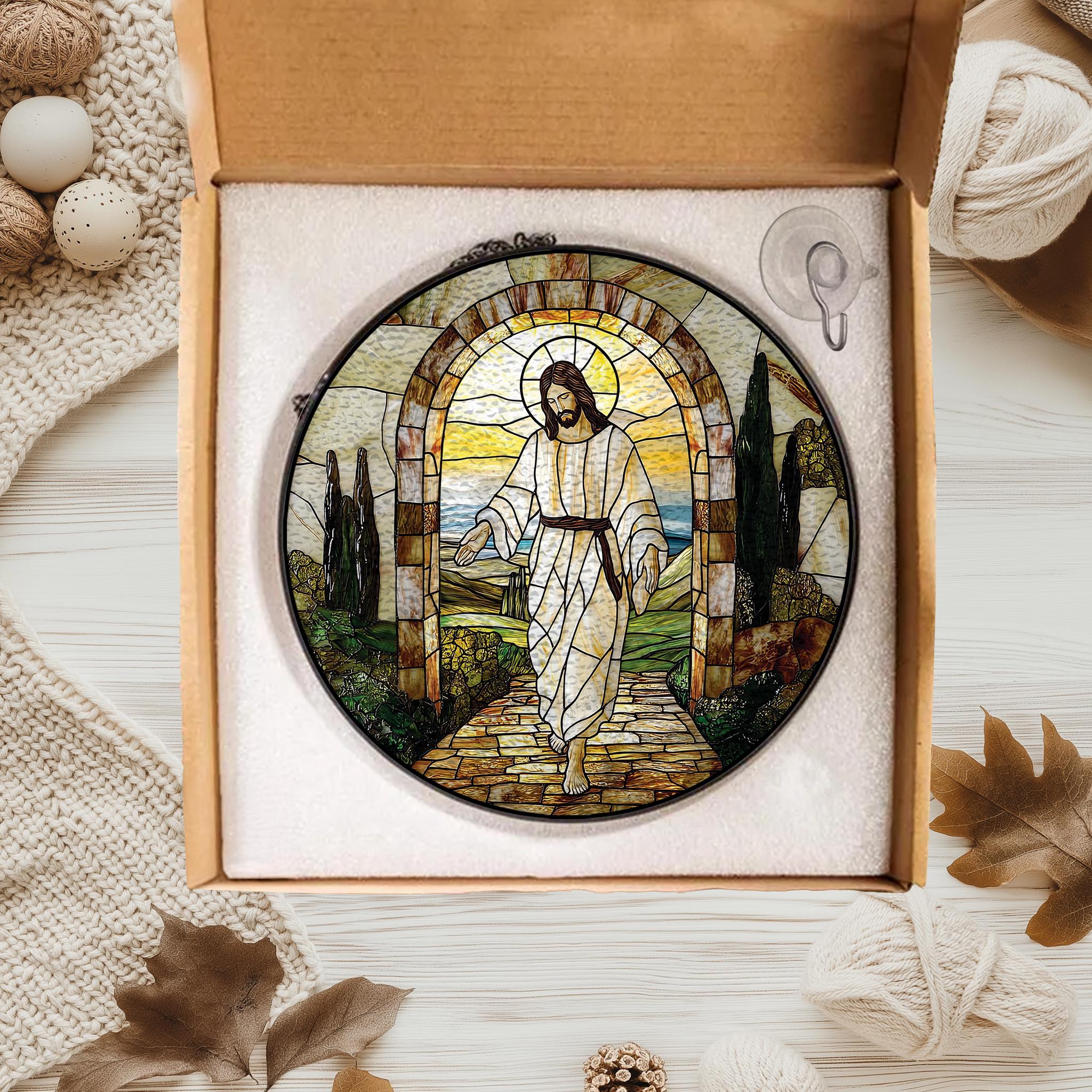 He is Risen Jesus Glass Suncatcher, Religious Window Hanging, Christian ...
