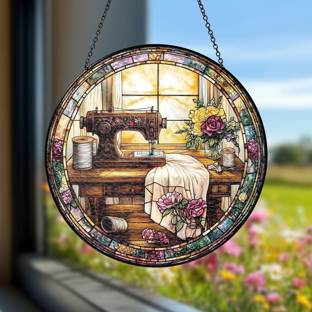 Stained Glass Sewing Machine Suncatcher, Perfect Quilting Gift & Sewing ...