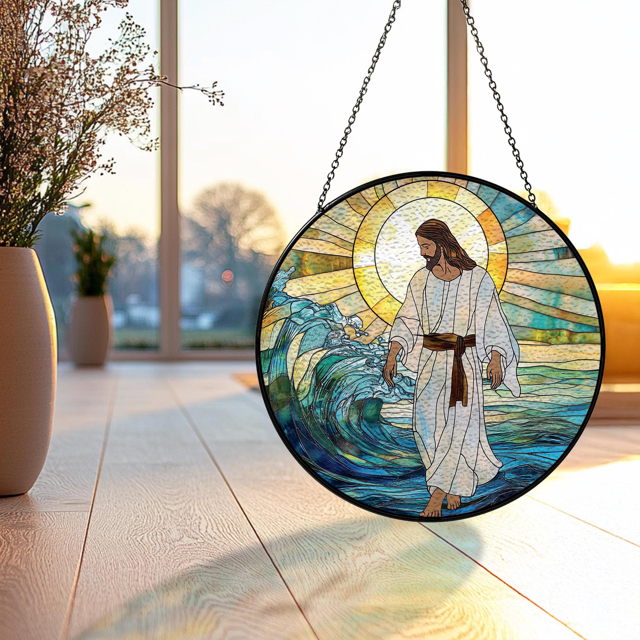 Jesus Christ Suncatcher, Christian Strained Glass, Religious Window ...