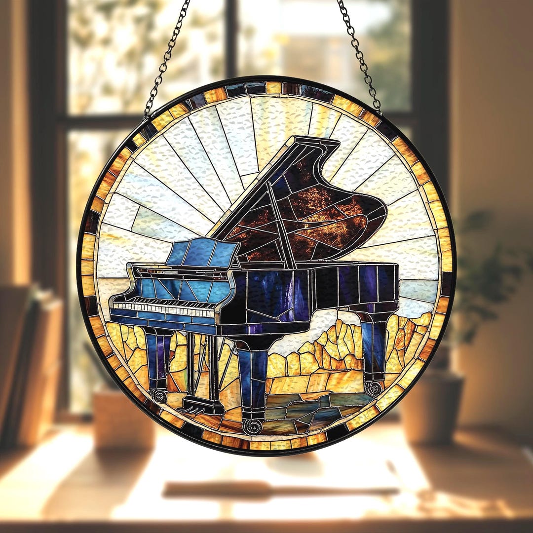 Piano Stained Glass, Piano Suncatcher, Music Instrument Suncatcher ...