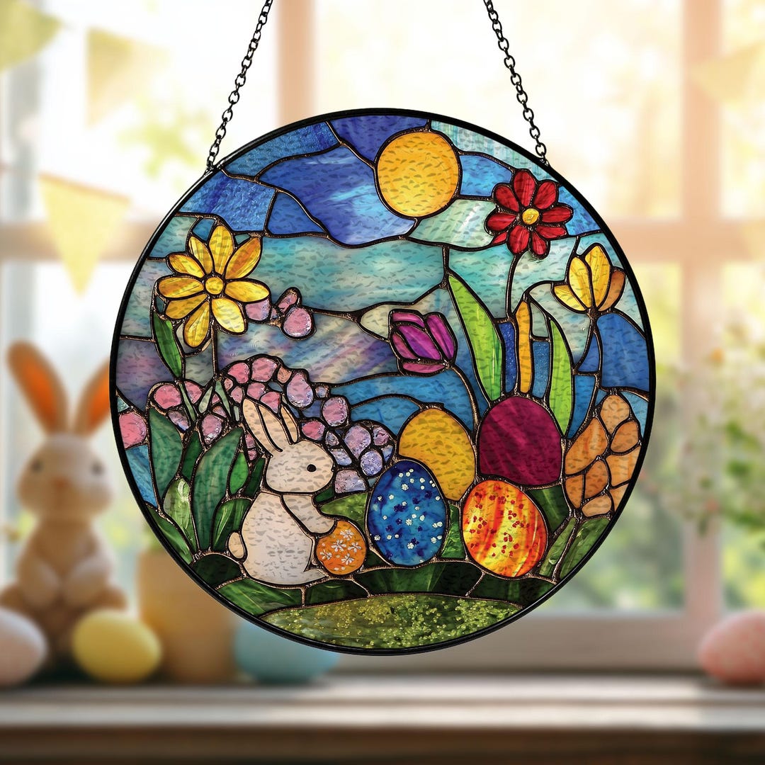 Bunny Easter Stained Glass Suncatcher, Rabbit Suncatcher, Easter Bunny ...