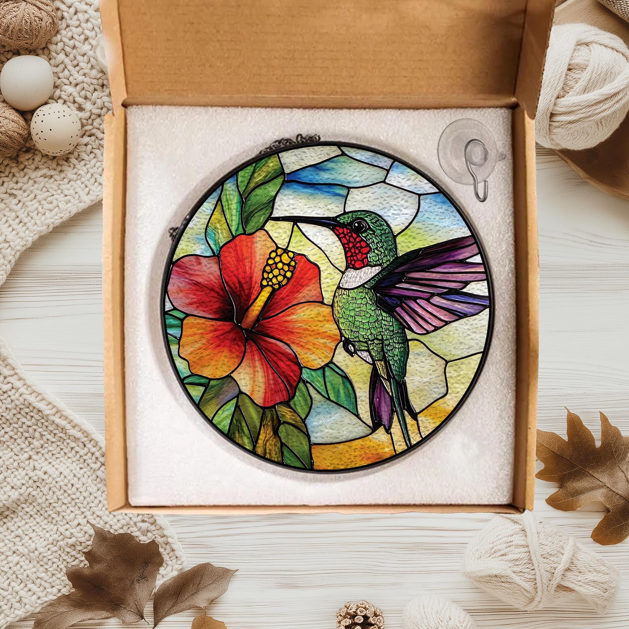 Hummingbirds and Wild Flowers Stained Glass Suncatcher, Nature Birds ...