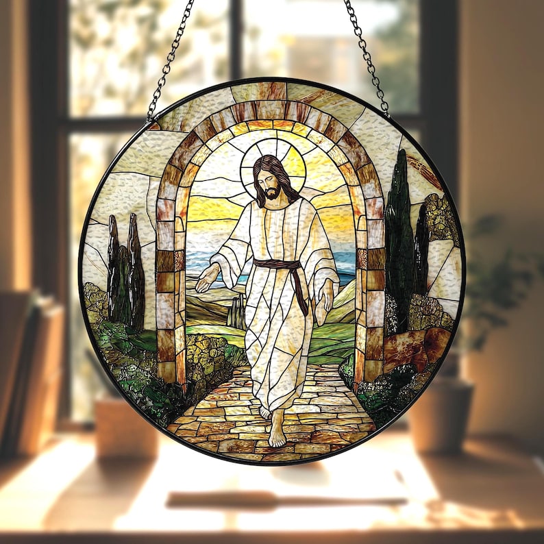 He is Risen Jesus Glass Suncatcher, Religious Window Hanging, Christian ...