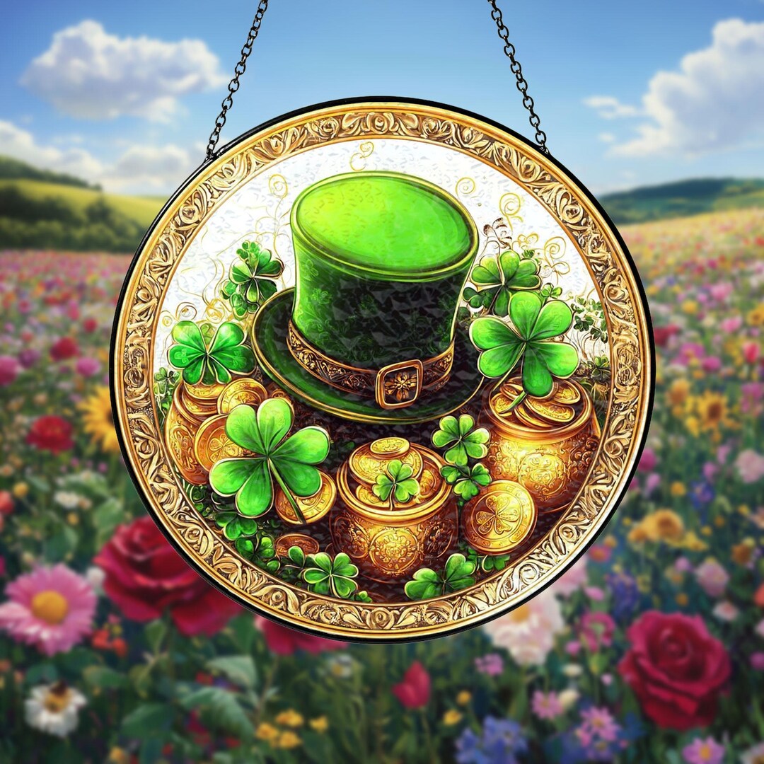 St. Patrick's Day Shamrock Stained Glass Suncatcher, Suncatcher Irish ...