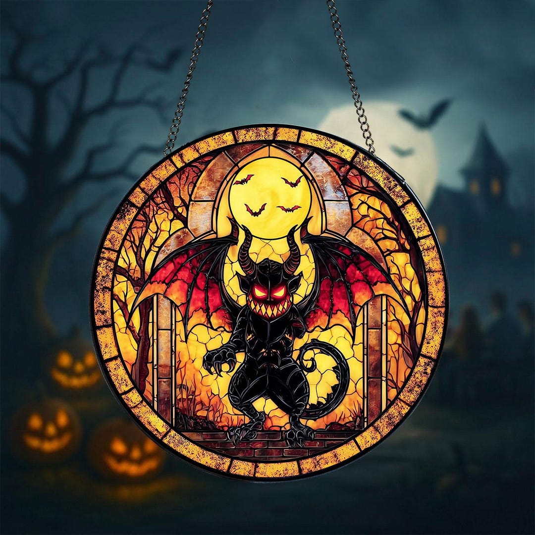 Stained Glass Devil Suncatcher: Gothic Halloween Window Hanging - Etsy