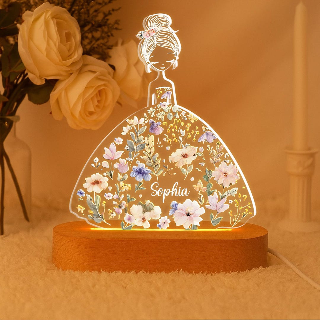 Personalized Princess LED Night Light, Custom Kids Name Nursery Decor ...