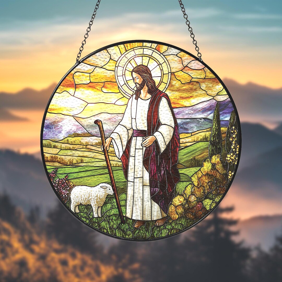 Jesus and Lamb Suncatcher, Faith Gift, Saving Lost Lamb, Christian ...