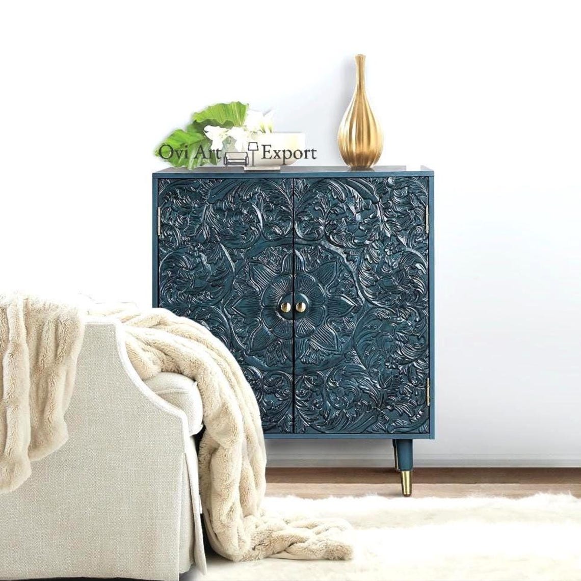 Victorian Floral Nightstand: Handcrafted Wood Bedside Table With ...