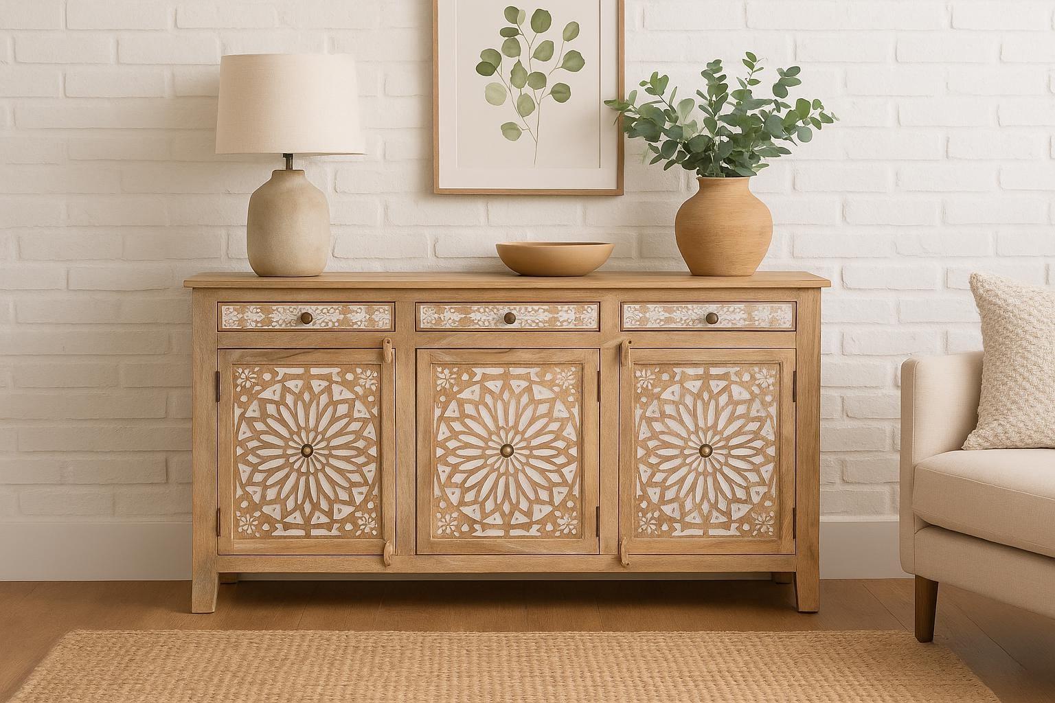 Floral Mandala Carved Wood Sideboard: Boohoo Accent Cabinet - Etsy
