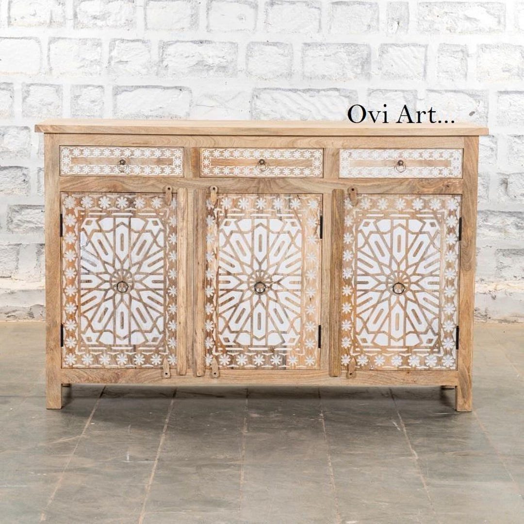 Floral Mandala Carved Wood Sideboard: Boohoo Accent Cabinet - Etsy