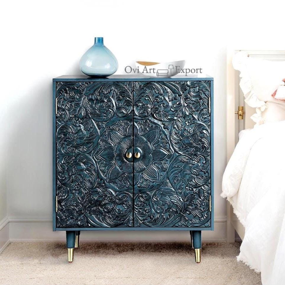 Victorian Floral Nightstand: Handcrafted Wood Bedside Table With ...