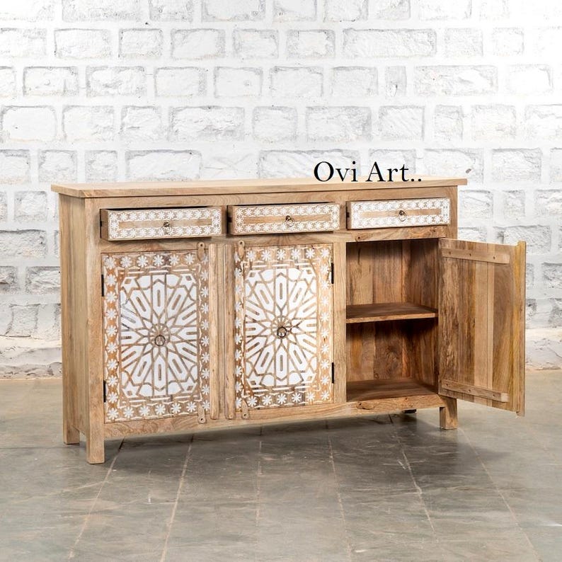 Floral Mandala Carved Wood Sideboard: Boohoo Entryway Cabinet - Etsy