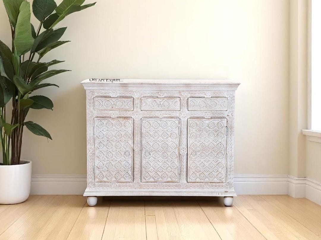 Floral Mandala Carved Wood Sideboard: Boohoo Accent Cabinet & Entryway ...
