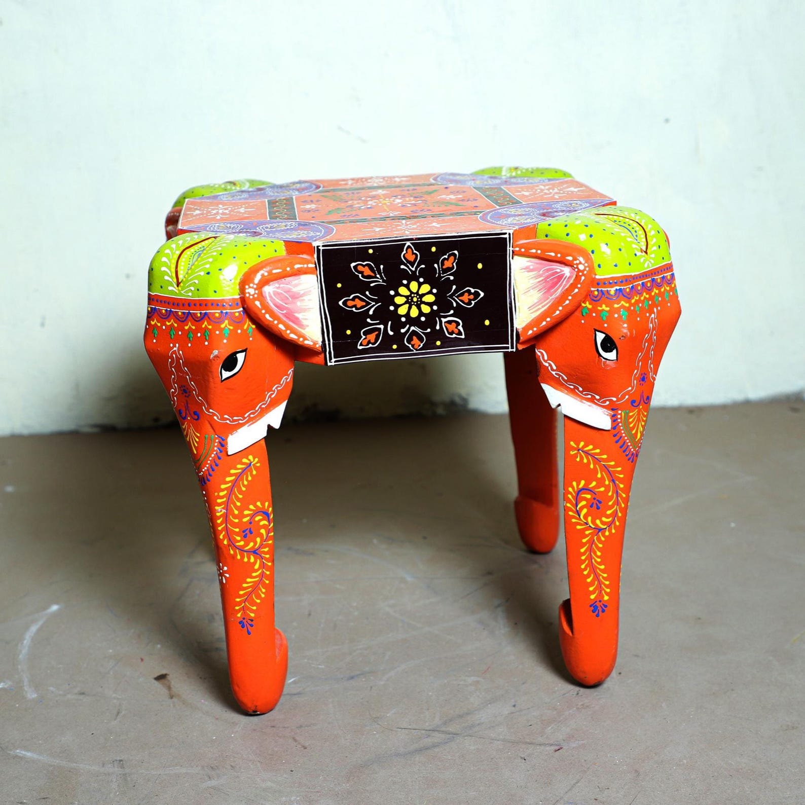 Hand-painted Elephant Stool: Colorful Indian Folk Art, Boohoo Kids ...