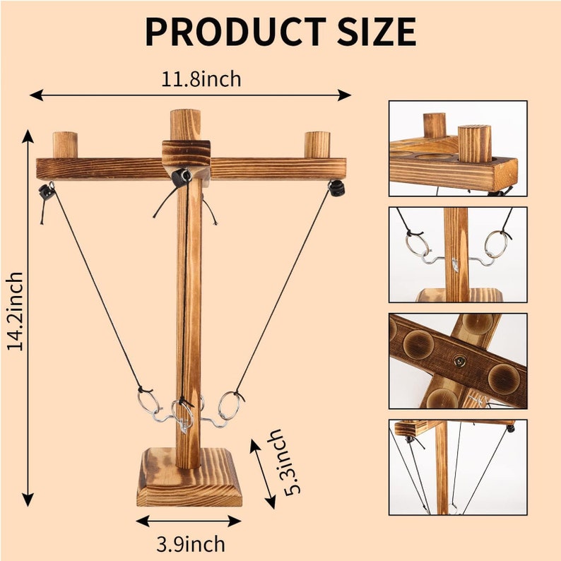 Large Ring Toss Game for Adults Kids, Hook and With Shot Leader, 2 Player Handmade Wooden Swing ...