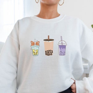 Boba Sweatshirt, Boba Gift, Cat Boba Sweatshirt, Bubble Tea Sweatshirt ...