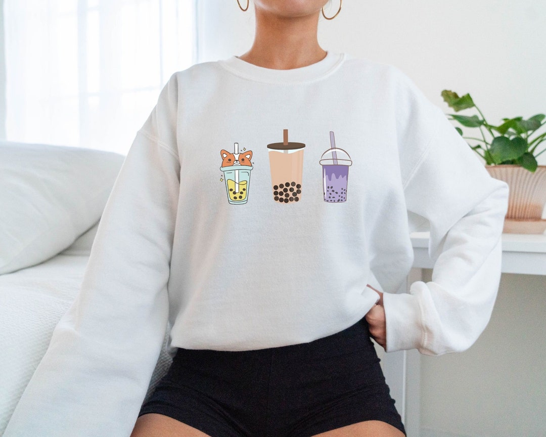 Boba Sweatshirt, Boba Gift, Cat Boba Sweatshirt, Bubble Tea Sweatshirt ...