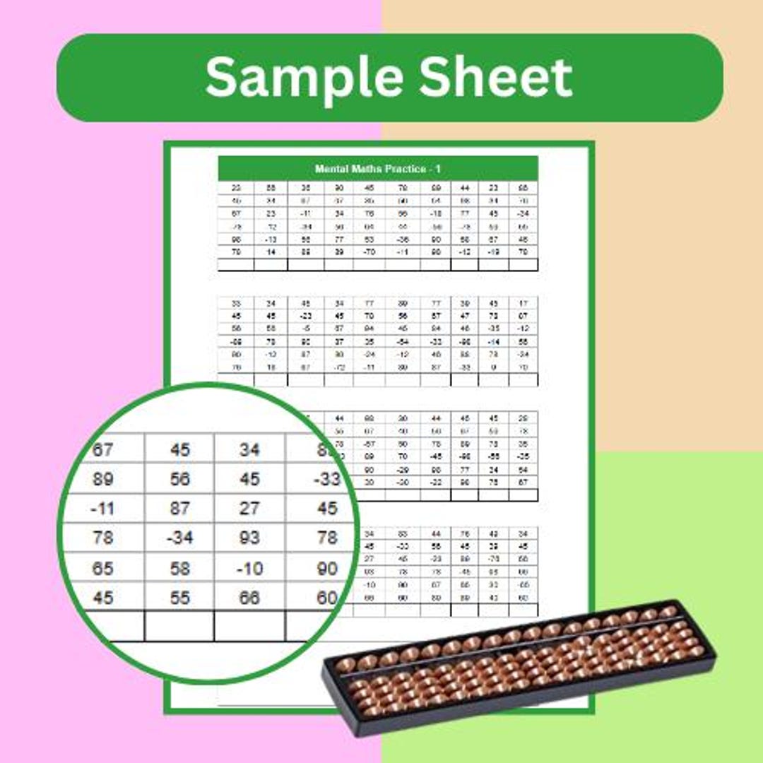 Abacus Practice Worksheets - 2 Digits Addition and Subtraction Maths - Etsy