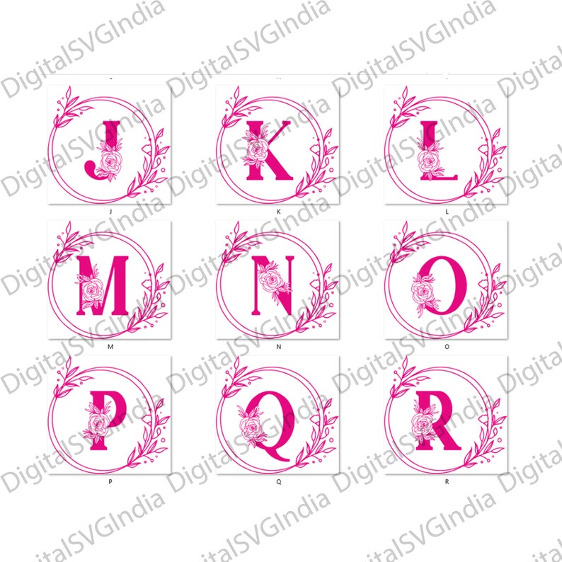 Rose Floral Alphabet SVG Flower Monogram Frame Alphabet - Etsy