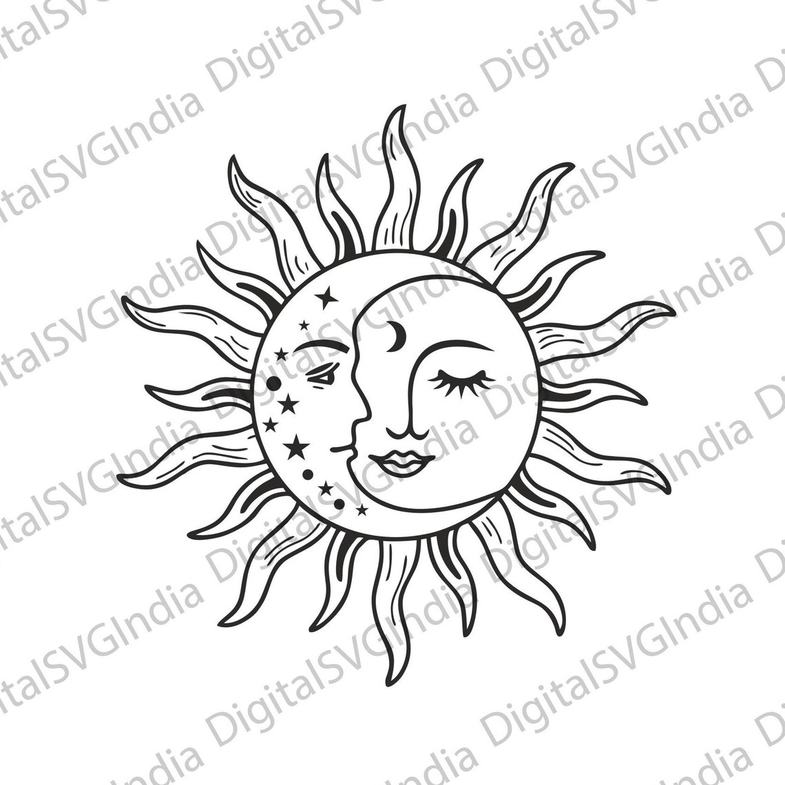 Celestial Sun and Moon Svg, Vintage Sun SVG, Moon Svg, Sun Svg ...