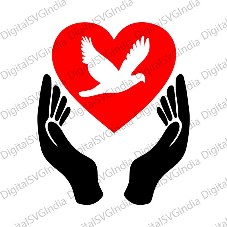 Dove Heart in Hand, Hand Love SVG, Hand Cut Svg Cricut Love Clipart ...