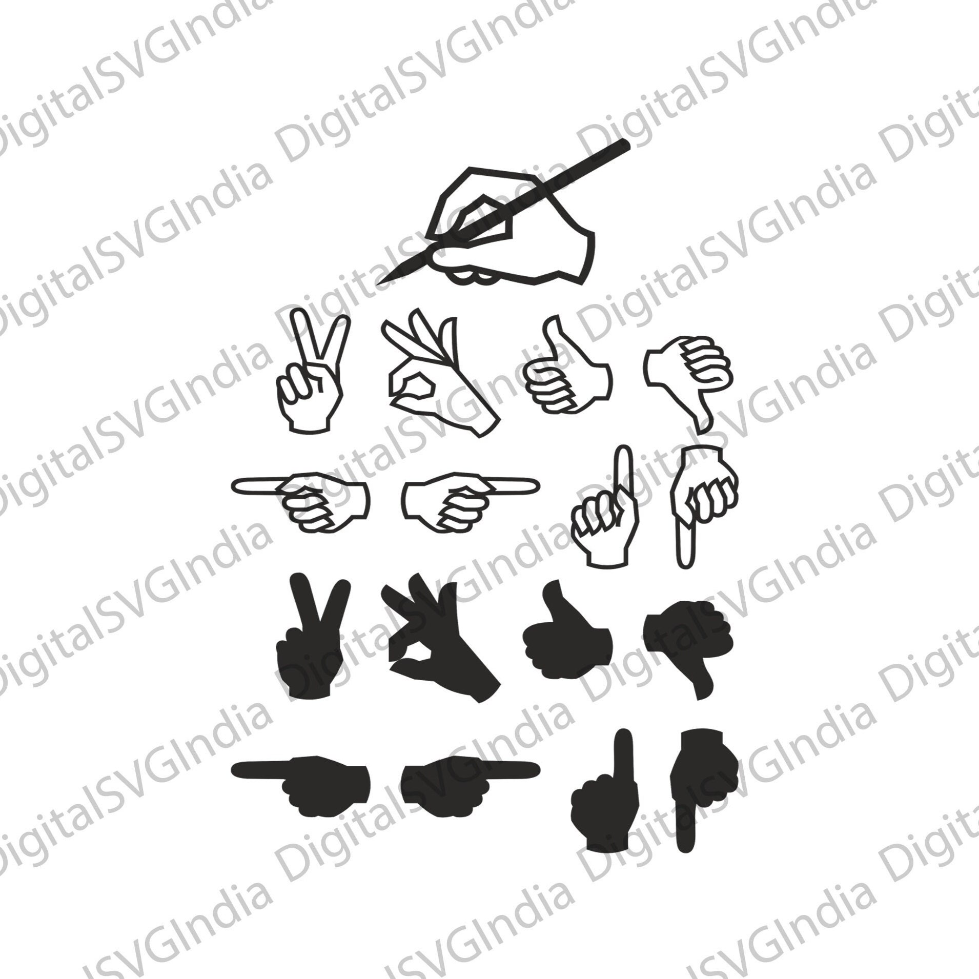 Hand SVG Bundle, Hand Sign Emoji SVG, Print and Stickers, SVG Cut File ...