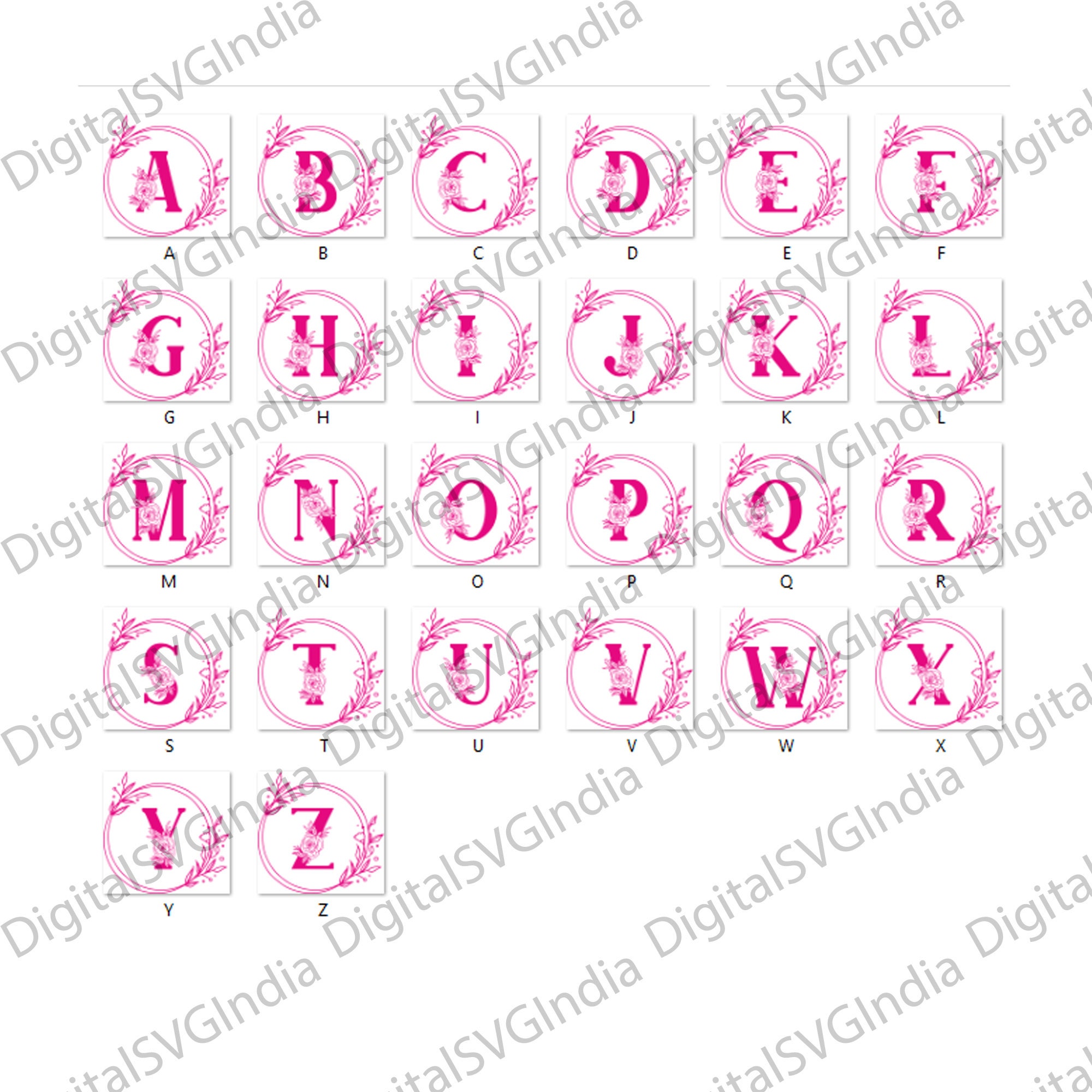 Rose Floral Alphabet SVG Flower Monogram Frame Alphabet - Etsy