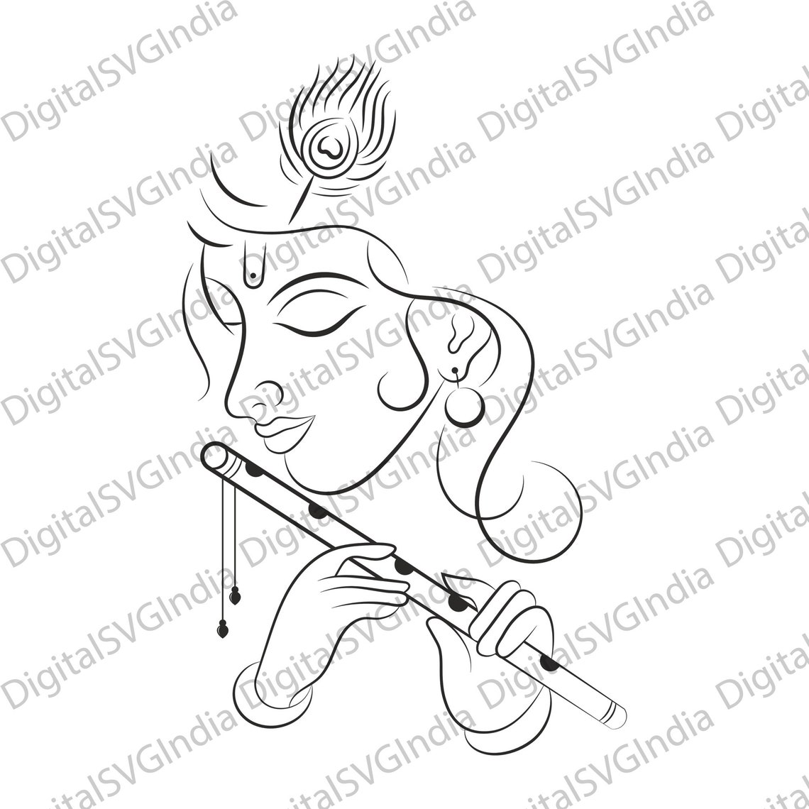 Lord Krishna Svg, Lord Krishna Clipart, Krishna Playing Flute Svg ...