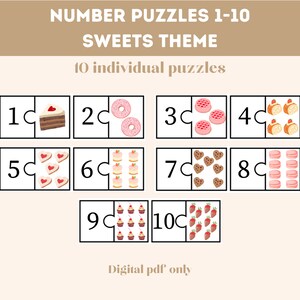 Number Puzzles 1-10, Sweets Theme, Counting Activity, DIGITAL DOWNLOAD ...