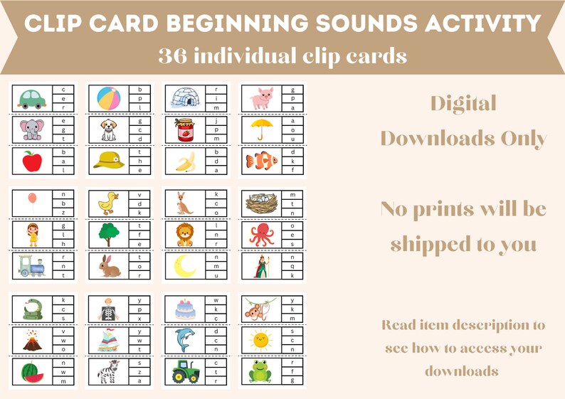 Clip Card Beginning Letter Sounds Activity DIGITAL DOWNLOAD - Etsy