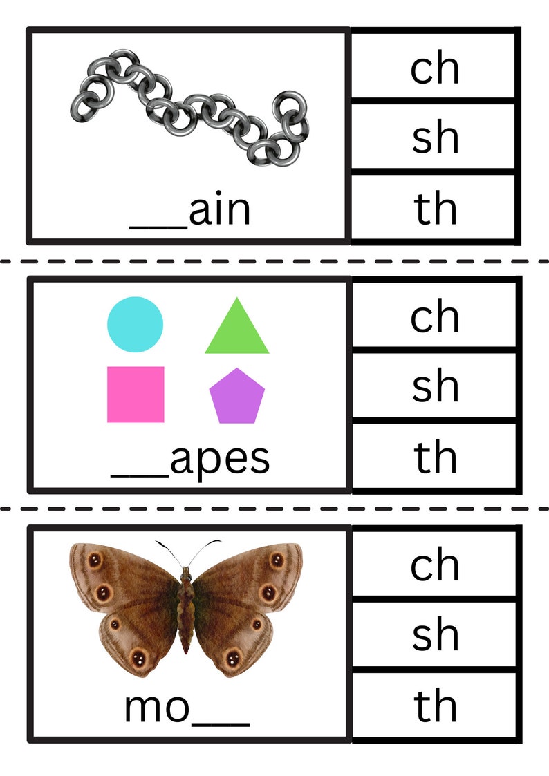 Digraph Clip Card Activity, Sh, Ch, Th Digraphs, DIGITAL DOWNLOAD ...