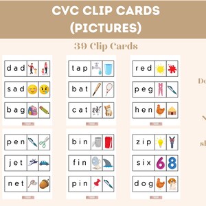 CVC Clip Cards With Pictures, DIGITAL DOWNLOAD, Printable, Letter ...