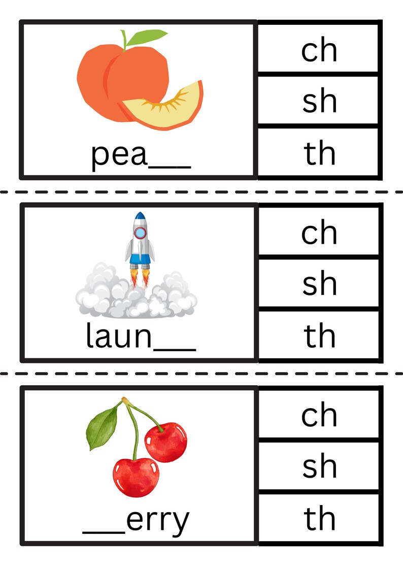Digraph Clip Card Activity, Sh, Ch, Th Digraphs, DIGITAL DOWNLOAD ...