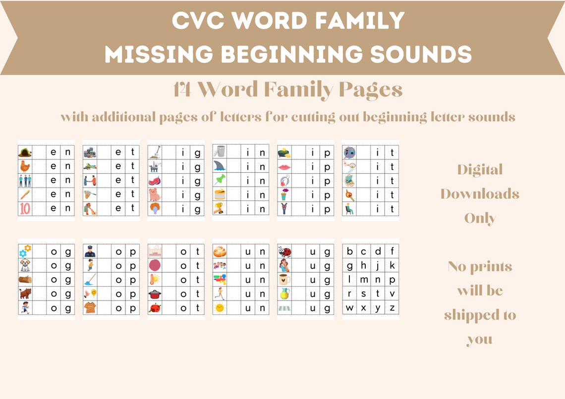 CVC Word Family Activity, Missing Beginning Sounds, Literacy, Reading ...