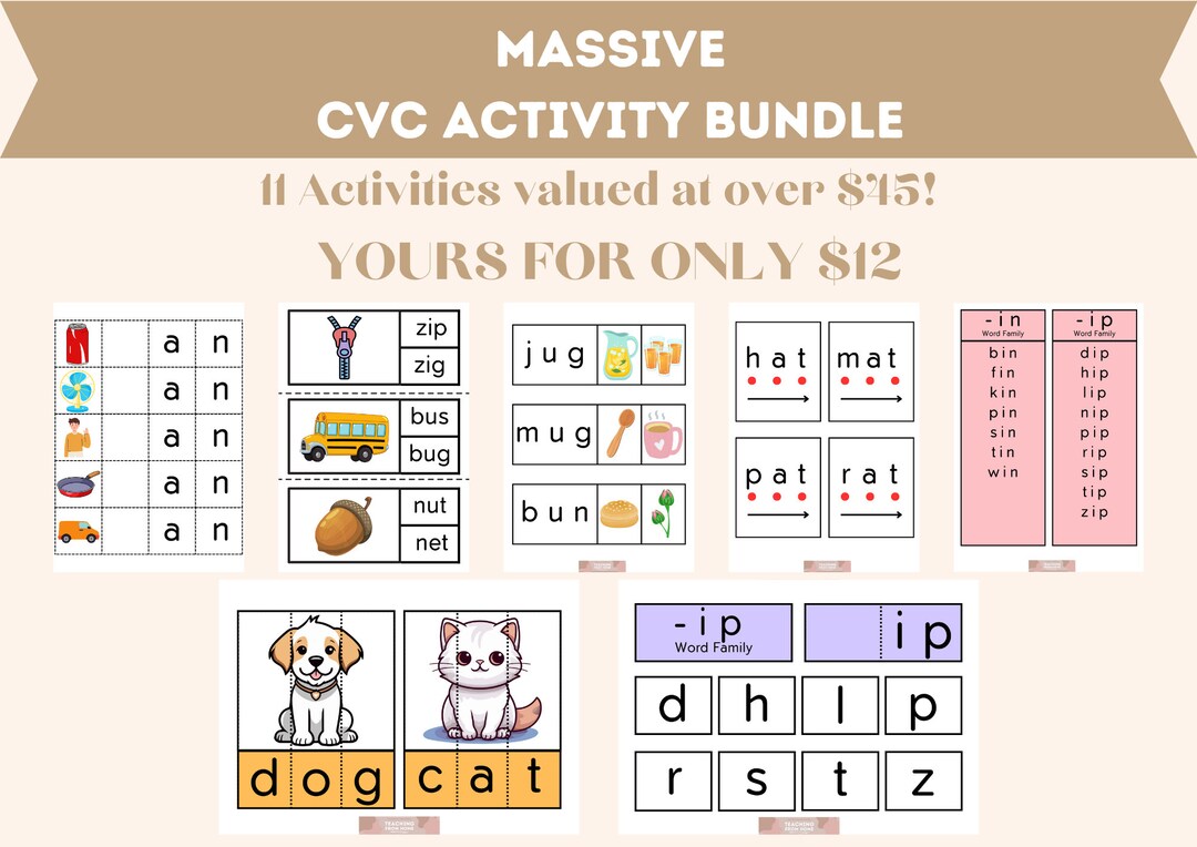 MASSIVE CVC Word Activity Bundle - 11 Activities - Etsy